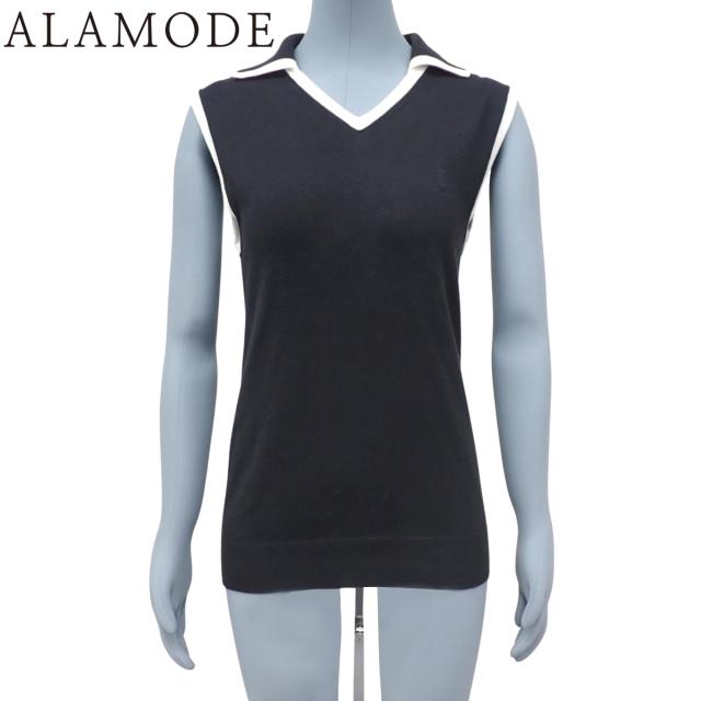 Yves Saint Laurent(イヴ・サンローラン) ノースリーブ ニット 2021年 トップス アパレル ファッション 衣類  XS コットン ブラック黒 ホワイト白 レディース 40802153125【中古】【アラモード】