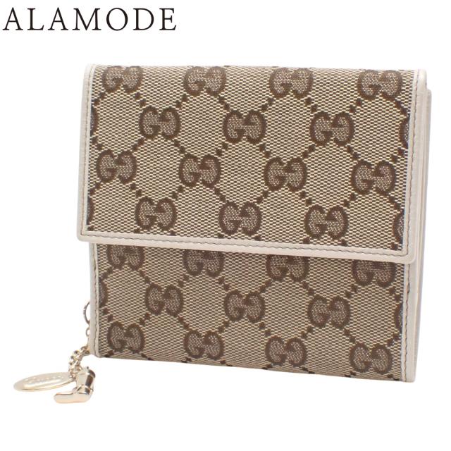 GUCCI(グッチ) GGキャンバス 二つ折り財布 コンパクトウォレット 2つ折り 小物 GGキャンバス レザー ベージュ オフホワイトアイボリー シャンパンゴールド金具 154182 レディース 40802152839【中古】【アラモード】