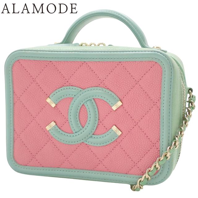 CHANEL(シャネル) マトラッセ CCフィリグリー バニティバッグ ショルダーバッグ 2WAY チェーン 肩掛け 斜め掛け ハンド キャビアスキン ピンク 黄緑 シャンパンゴールド金具 A93343 レディース 40802139026【中古】【アラモード】