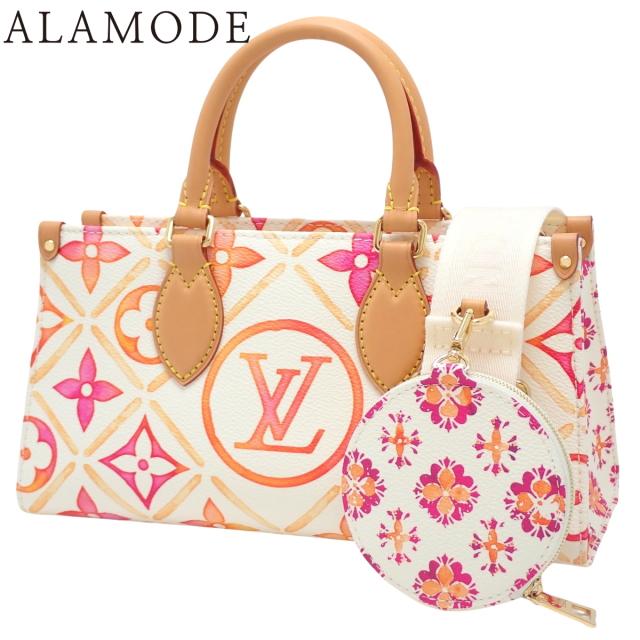 LOUIS VUITTON(ルイ・ヴィトン) モノグラム・タイル バイザプール・オンザゴーEW ハンドバッグ 2WAY ショルダー 肩掛け 斜め掛け モノグラムタイル キャンバス オフホワイトアイボリー オレンジ ピンク ゴールド金具 M25318 レディース 40802155560【中古】【アラモード】