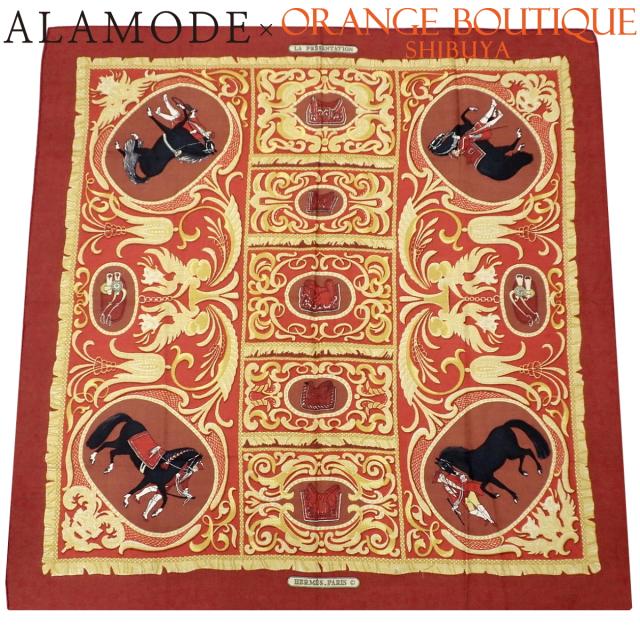 HERMES(エルメス) カレジェアン レッド赤 カシミヤ シルク スカーフ 大判スカーフ ストール カレ90 レディース 40802157422【中古】【アラモード】