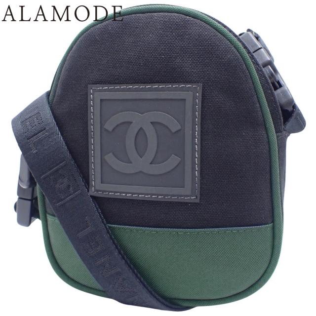CHANEL(シャネル) スポーツライン ココマーク ミニショルダーバッグ ショルダーバッグ ウエストポーチ  肩掛け 斜め掛け キャンバス ブラック黒 グリーン緑 シルバー金具 A23300 レディース 40802157043【中古】【アラモード】