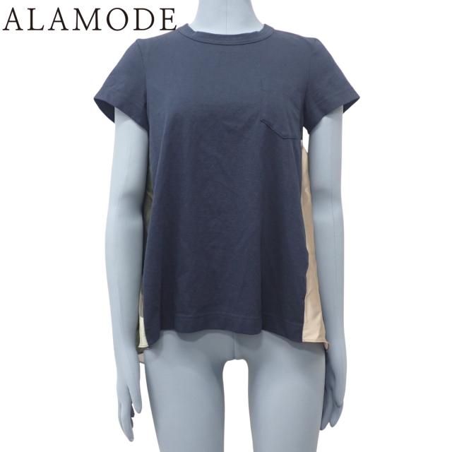 Sacai(サカイ) KAUSコラボ ティアドロップ Tシャツ 半袖 切替 カウズ トップス 迷彩 カモフラ 1 コットン ポリエステル ネイビー紺 カーキ ブラウン 21-05690 レディース 40802155363【中古】【アラモード】