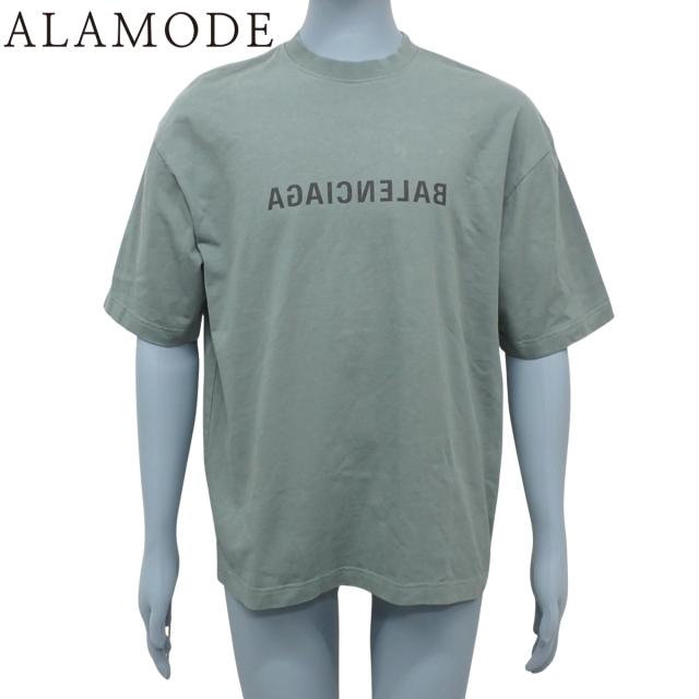 BALENCIAGA(バレンシアガ) ミラーロゴ Tシャツ Tシャツ 2022年 アパレル ファッション 半袖 反転 XXS コットン グリーン緑 グレー 612966 メンズ 40802155494【中古】【アラモード】