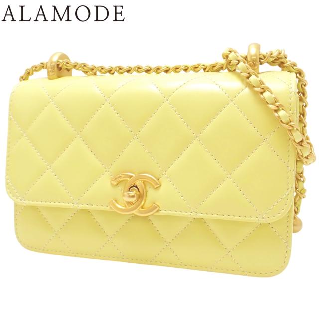 CHANEL(シャネル) マトラッセ ココマーク チェーンショルダーバッグ ショルダーバッグ 肩掛け 斜め掛け レザー イエロー黄 ゴールド金具 レディース 40802140466【中古】【アラモード】