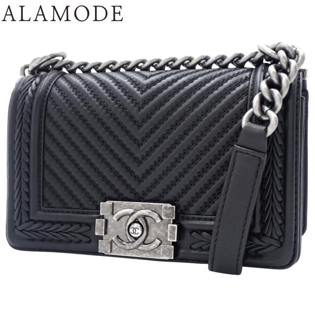 CHANEL(シャネル) ボーイシャネル Vステッチ ココマーク チェーンショルダーバッグ ショルダーバッグ 肩掛け 斜め掛け シェブロン ラムスキン ブラック黒 ガンメタル金具 レディース 40802148125【中古】【アラモード】