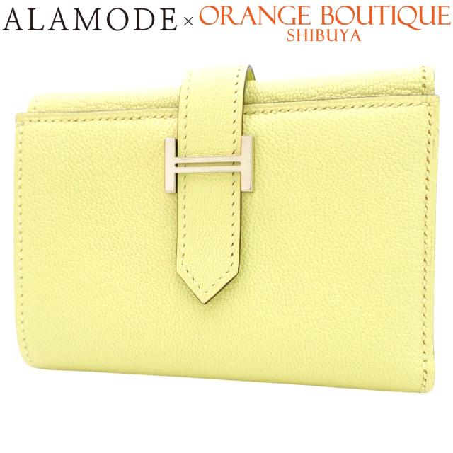 HERMES(エルメス) ベアンコンビネ ジョーヌブルジョン イエロー黄 シェーブル パラジウム金具 シルバー金具 U刻印 コンパクトウォレット 三つ折り 3つ折り ミニ財布 レディース 40802158079【中古】【アラモード】