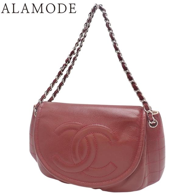 CHANEL(シャネル) チョコバー ココマーク ハーフムーン ショルダーバッグ ショルダーバッグ 肩掛け チェーンショルダー キャビアスキン ボルドー シルバー金具 レディース 40802148193【中古】【アラモード】
