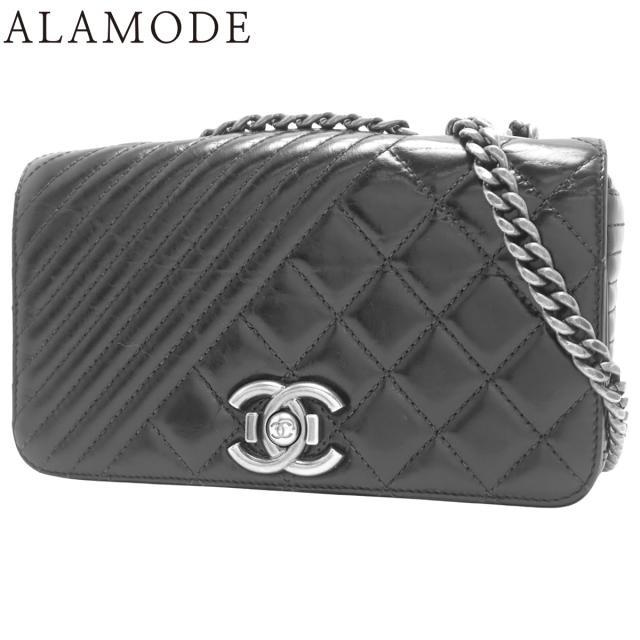 CHANEL(シャネル) ココボーイ ココマーク チェーンショルダーバッグ ショルダーバッグ 肩掛け 斜め掛け フルフラップ レザー ブラック黒 シルバー金具 レディース 40802148375【中古】【アラモード】