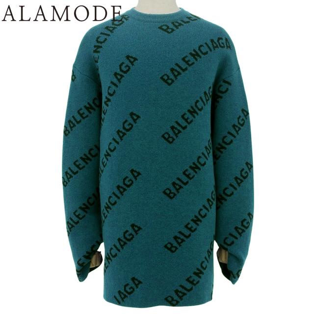 BALENCIAGA(バレンシアガ) ロゴ オーバーサイズ ニット ニット/セーター 2021年 トップス 総柄 アパレル ファッション XS ウール ブルー青 グリーン緑 ブラック 657400 メンズ 40802155514【中古】【アラモード】