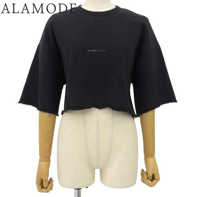 SAINT LAURENT PARIS(サンローランパリ) クロップド丈 ロゴ スウェット スウェット/パーカー 2016年 七分袖 短丈 ショート丈 ダメージ加工 トップス アパレル S コットン ブラック黒 464919 レディース 40802156584【中古】【アラモード】