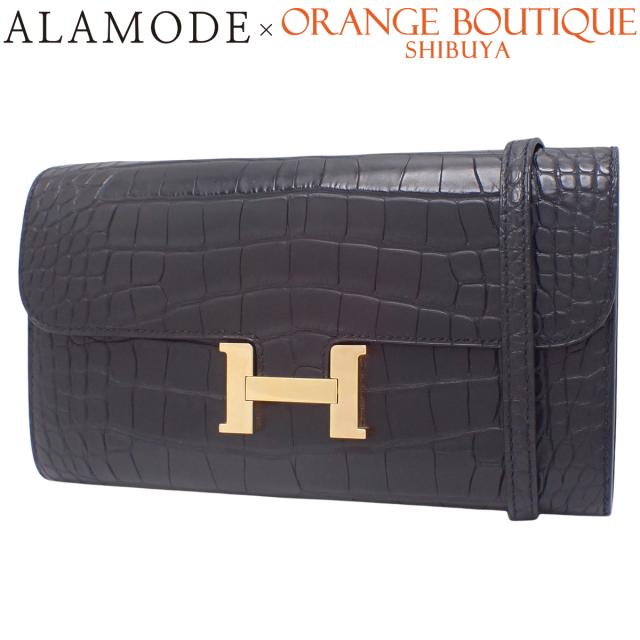 HERMES(エルメス) コンスタンスロング トゥーゴー ブラック黒 アリゲーターマット クロコダイル ゴールド金具 Y刻印 ロングウォレット 2WAY 長財布 ショルダー クラッチ レディース 40802159955【中古】【アラモード】
