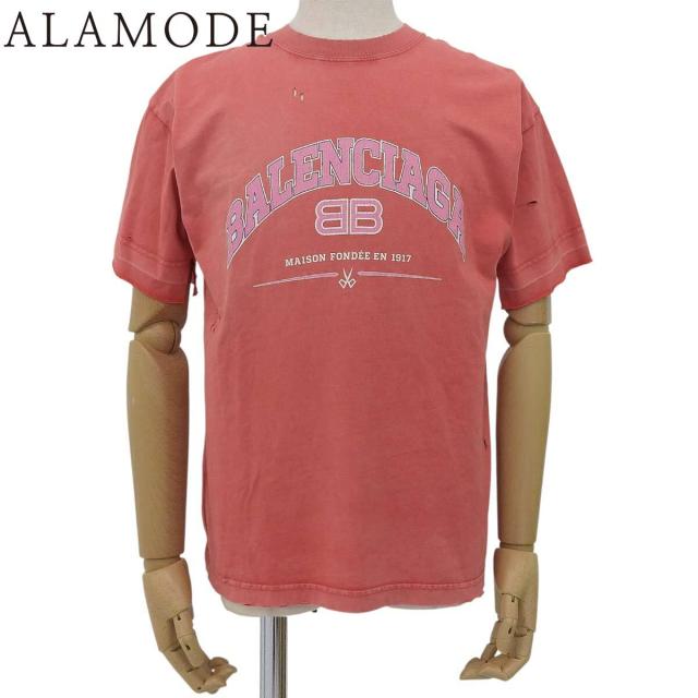 BALENCIAGA(バレンシアガ) デストロイ Tシャツ Tシャツ 2021年 半袖 ダメージ加工 トップス アパレル S コットン レッド赤 ピンク 612965 メンズ 40802155466【中古】【アラモード】