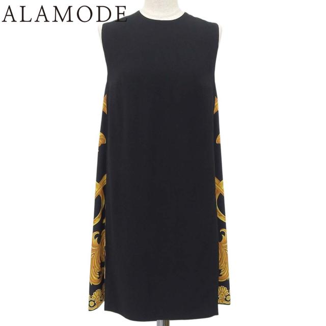 VERSACE(ヴェルサーチ) ノースリーブ ワンピース ワンピース 2023年 アパレル ファッション 切り替え 38 アセテート レーヨン ブラック黒 イエロー黄 レディース 40802156239【中古】【アラモード】