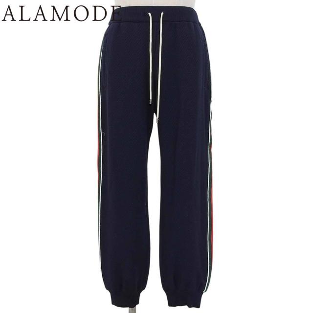 GUCCI(グッチ) シェリーライン ニット トラックパンツ パンツ GG ジャージ ボトムス M ウール ネイビー紺 レッド赤 グリーン メンズ 40802157615【中古】【アラモード】