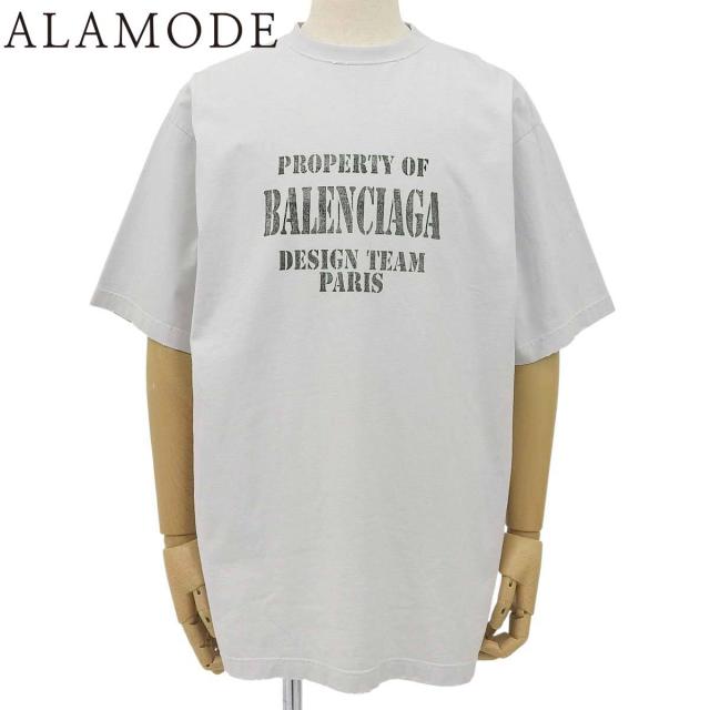 BALENCIAGA(バレンシアガ) PROPERTYロゴ Tシャツ Tシャツ 2022年 半袖 トップス ダメージ加工 アパレル S コットン ライトグレー ブラック黒 メンズ 40802155489【中古】【アラモード】