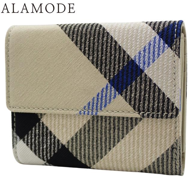 BURBERRY(バーバリー) チェック柄 三つ折り財布 コンパクトウォレット 3つ折り 小物 コットン ポリエステル レザー ベージュ ブラック黒 ブルー ゴールド金具 8086005 レディース 40802157421【中古】【アラモード】