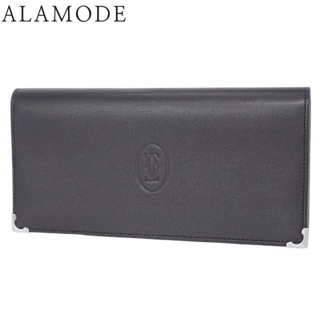 CARTIER(カルティエ) マスト ドゥ カルティエ インターナショナル ウォレット ロングウォレット 二つ折り 2つ折り 長財布 カーフ ブラック黒 バーガンディ シルバー金具 L3001363 レディース 40802160031【中古】【アラモード】