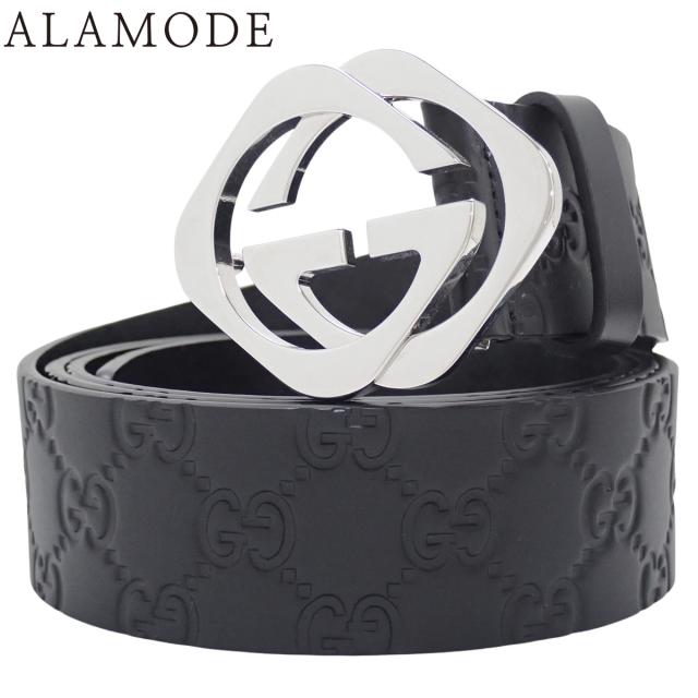 GUCCI(グッチ) グッチシマ ベルト 120・48 レザー ブラック黒 シルバー金具 403944 メンズ 40802140238【中古】【アラモード】