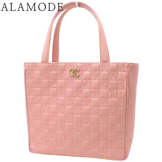 CHANEL(シャネル) チョコバー アイコン トートバッグ トートバッグ ハンドバッグ ラムスキン ピンク マットゴールド金具 レディース 40802155917【中古】【アラモード】