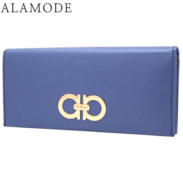 Salvatore Ferragamo(フェラガモ) ガンチーニ 二つ折り 長財布 ロングウォレット 2つ折り 小物 レザー ブルー青 ゴールド金具 22B481 レディース 40802136968【中古】【アラモード】