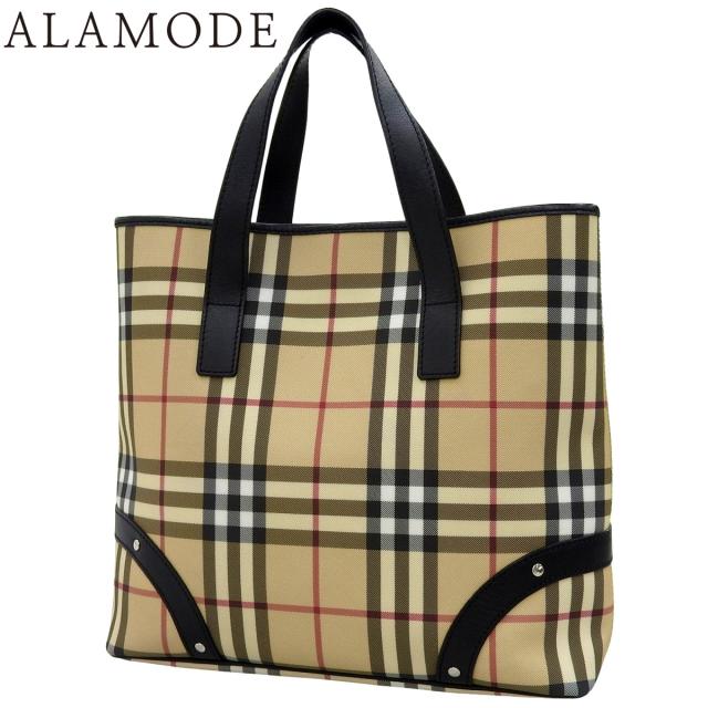 BURBERRY(バーバリー) ノバチェック ハンドバッグ ハンドバッグ トートバッグ PVC レザー ベージュ ブラック黒 レッド赤 シルバー金具 レディース 40802139008【中古】【アラモード】