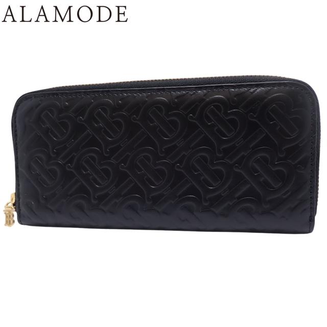 BURBERRY(バーバリー) TBモノグラム ラウンドファスナー 長財布 ロングウォレット ラウンドジップ 小物 レザー ブラック黒 ゴールド金具 8011601 メンズ 40802138296【中古】【アラモード】