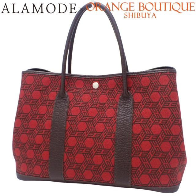 HERMES(エルメス) ガーデンパーティPM ルージュガランス レッド赤 ダークブラウン焦げ茶 トワルソーアッシュ ブッフル パラジウム金具 シルバー金具 □K刻印 ハンドバッグ トートバッグ レディース 40802154702【中古】【アラモード】