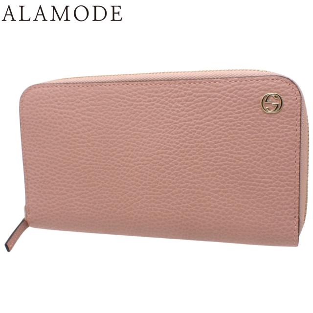 GUCCI(グッチ) インターロッキングG ジップアラウンド ウォレット ロングウォレット 長財布 ラウンドファスナー ダブルG レザー ピンク シャンパンゴールド金具 449347 レディース 40802138297【中古】【アラモード】