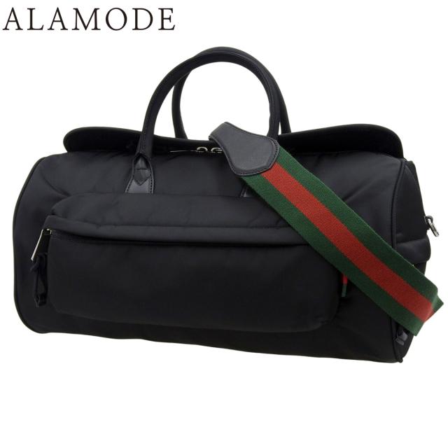 GUCCI(グッチ) シェリー ボストンバッグ シェリーライン 2WAY ショルダー 肩掛け 斜め掛け ナイロン レザー ブラック黒 グリーン緑 レッド赤 シルバー金具 800185 ユニセックス 40802156056【中古】【アラモード】