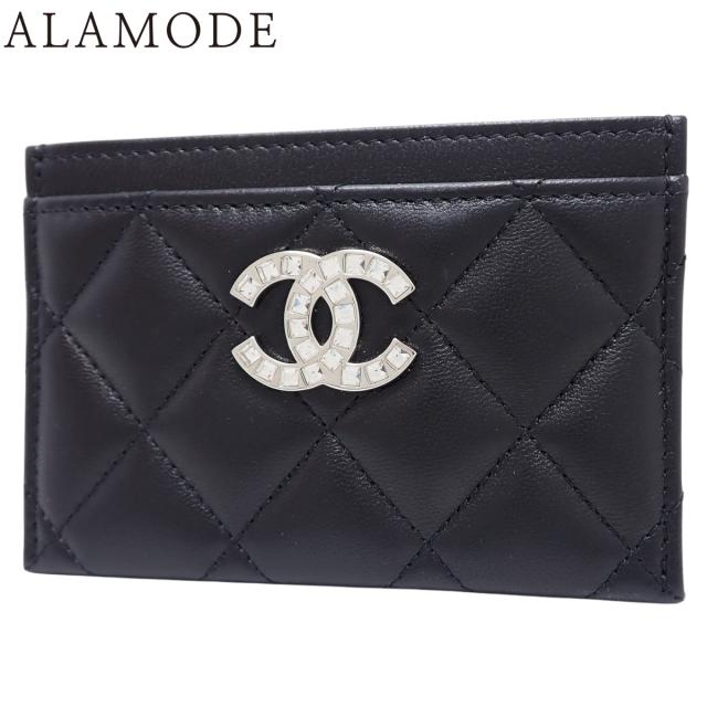 CHANEL(シャネル) マトラッセ ココマーク カードホルダー カードケース/パスケース 定期入れ ラインストーン 小物 ラムスキン ブラック黒 シルバー金具 レディース 40802163212【中古】【アラモード】