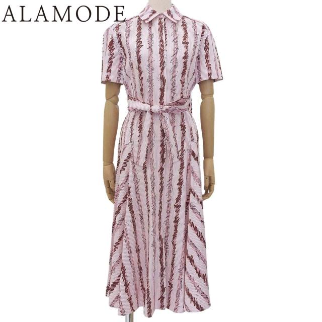 BURBERRY(バーバリー) ストライプシャツ ワンピース アパレル ファッション 半袖 scribble 落書き 34 コットン レッド赤 ピンク 8002208 レディース 40802158778【中古】【アラモード】