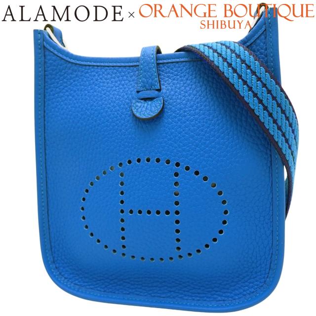 HERMES(エルメス) エブリン アマゾンTPM ブルーイドラ ブルー青 ブラック黒 トリヨンクレマンス パラジウム金具 シルバー金具 W刻印 ショルダーバッグ エヴリン 肩掛け 斜め掛け サングル コルダージュ レディース 40802163657【アラモード】