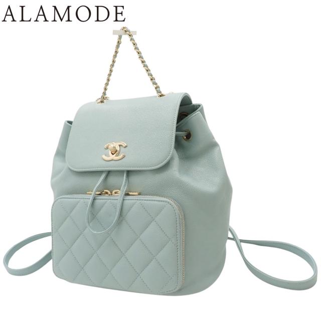 CHANEL(シャネル) ビジネスアフィニティ マトラッセ バックパック リュックサック 肩掛け ショルダー キャビアスキン ライトブルー水色 シャンパンゴールド金具 AS3530 レディース 40802162771【中古】【アラモード】