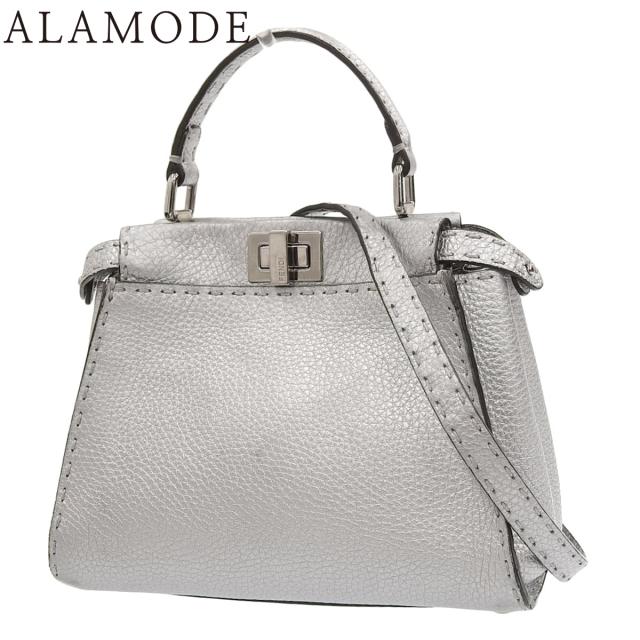 FENDI(フェンディ) Selleria セレリア PEEKABOO MINI ピーカブー ミニ ハンドバッグ ショルダー 2WAY 肩掛け レザー シルバー銀 シルバー金具 レディース 40802158257【中古】【アラモード】