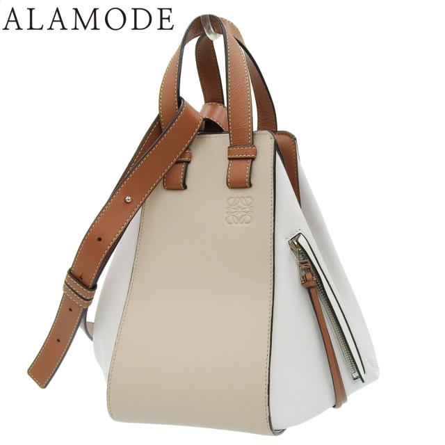 LOEWE(ロエベ) Hammock ハンモック スモールバッグ ハンドバッグ ショルダーバッグ 肩掛け 2WAY カーフ ホワイト白 ブラウン茶 ベージュ シルバー金具 レディース 40802158668【中古】【アラモード】