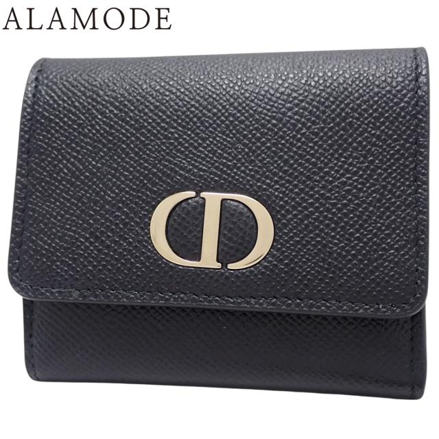 Christian Dior(クリスチャン・ディオール) 三つ折り ウォレット コンパクトウォレット 3つ折り ミニ財布 CDロゴ 型押し レザー ブラック黒 シャンパンゴールド金具 レディース 40802160984【中古】【アラモード】