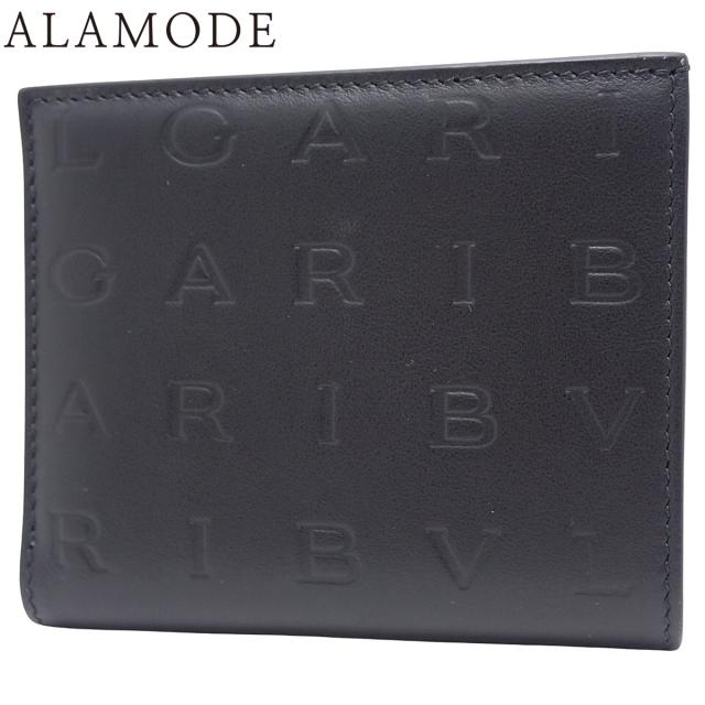 BVLGARI(ブルガリ) ブルガリロゴ インフィニートゥム コンパクトウォレット 二つ折り 2つ折り 小物 ミニ財布 カーフ ブラック黒 ライトゴールド金具 291749A レディース 40802163206【中古】【アラモード】