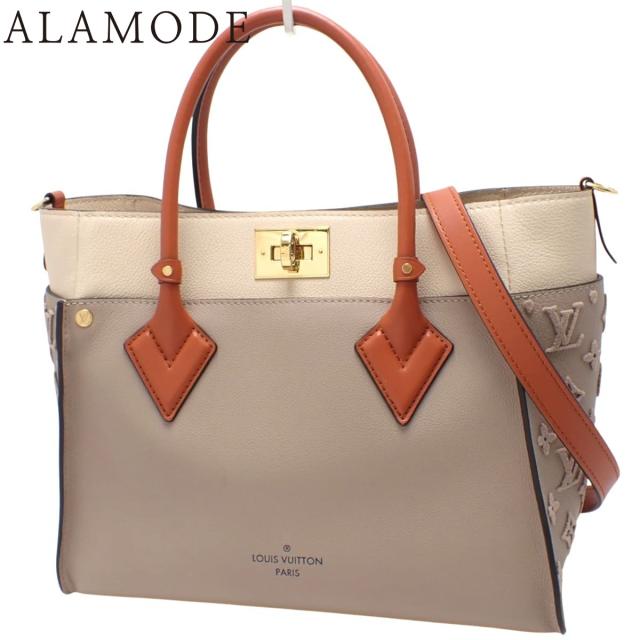 LOUIS VUITTON(ルイ・ヴィトン) オンマイサイド MM ハンドバッグ 2WAY ショルダー 肩掛け トート グレインカーフレザー ナッパレザー ガレ グレージュ アイボリー ブラウン茶 ゴールド金具 M53825 レディース 40802163563【中古】【アラモード】