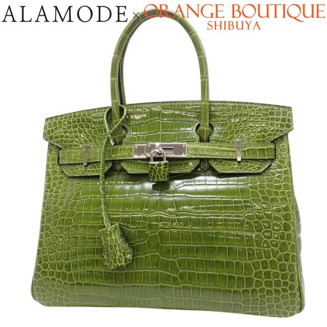HERMES(エルメス) バーキン30 アニスグリーン 黄緑 ポロサス クロコダイル パラジウム金具 シルバー金具 □Q刻印 ハンドバッグ トートバッグ レディース 40802164709【中古】【アラモード】