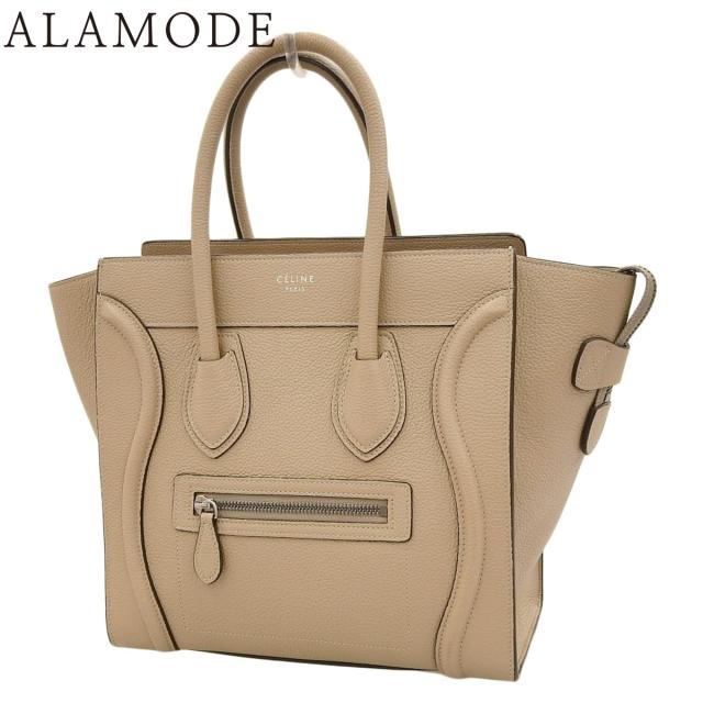 CELINE(セリーヌ) ラゲージ マイクロショッパー ハンドバッグ トートバッグ 旧ロゴ ドラムドカーフスキン デューン ベージュ マットシルバー金具 189793DRU.03UN レディース 40802160424【中古】【アラモード】