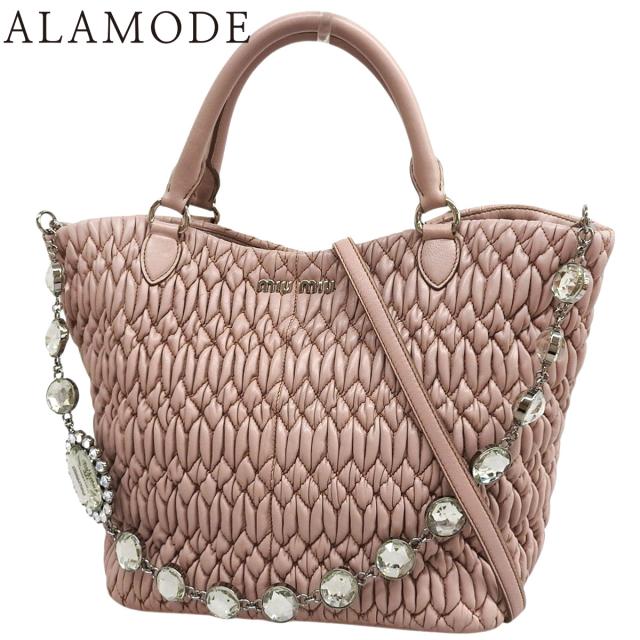 MIUMIU(ミュウミュウ) マテラッセ ナッパクリスタル 2WAYバッグ ハンドバッグ ショルダー 肩掛け トート レザー ピンク シルバー金具 RN0896 レディース 40802161765【中古】【アラモード】