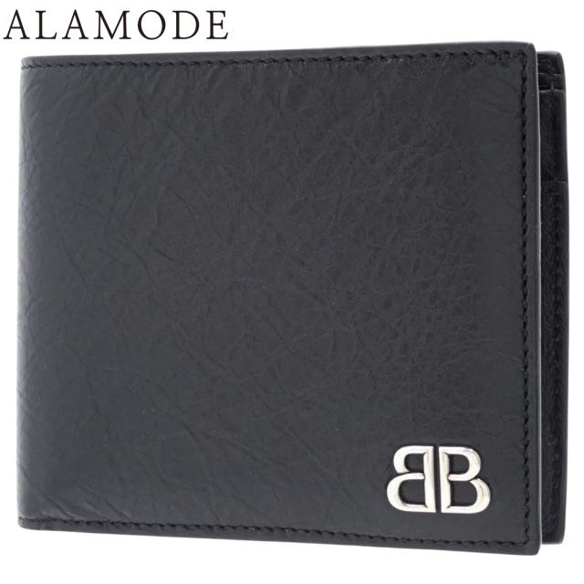 BALENCIAGA(バレンシアガ) Monaco スクエア フォールデッドウォレット コンパクトウォレット 二つ折り 2つ折り ミニ財布 BBロゴ レザー ブラック黒 マットシルバー金具 779971 メンズ 40802165222【中古】【アラモード】