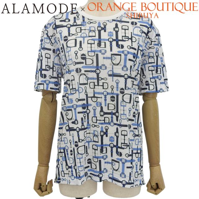 HERMES(エルメス) ラビリンス ホースビット Tシャツ ホワイト白 ネイビー紺 ブルー 青 コットン Tシャツ 2020年 アパレル ファッション 衣類 半袖 メンズ 40802159810【中古】【アラモード】