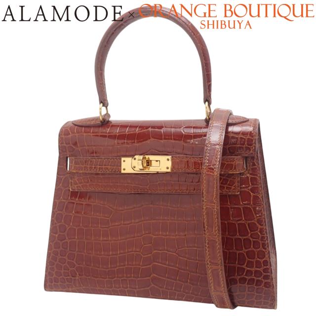 HERMES(エルメス) ミニケリー ミール ブラウン茶 ポロサス クロコダイル ゴールド金具 □A刻印 ハンドバッグ ミニバッグ 2WAY ショルダー 肩掛け レディース 40806000170【中古】【アラモード】