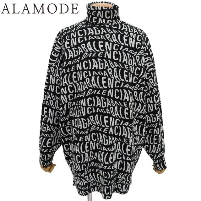 BALENCIAGA(バレンシアガ) ロゴ タートルネックセーター ニット/セーター 2019年 アパレル ファッション 衣類 総柄 オーバーサイズ S ウール ブラック黒 ホワイト白 メンズ 40802163304【中古】【アラモード】