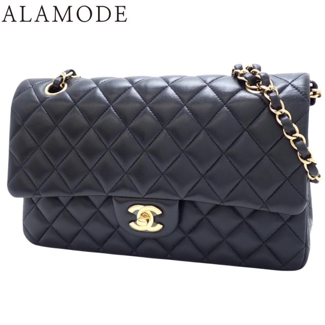 CHANEL(シャネル) マトラッセ ココマーク ダブルフラップ ショルダーバッグ ショルダーバッグ 肩掛け Wフラップ マトラッセ25 チェーン ラムスキン ブラック黒 ゴールド金具 レディース 40802165573【中古】【アラモード】