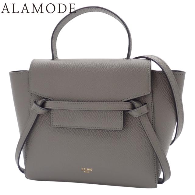 CELINE(セリーヌ) ナノ ベルトバッグ ハンドバッグ 2WAY ショルダー 肩掛け 斜め掛け グレインドカーフスキン グレー ゴールド金具 189003ZVA レディース 40802165661【中古】【アラモード】