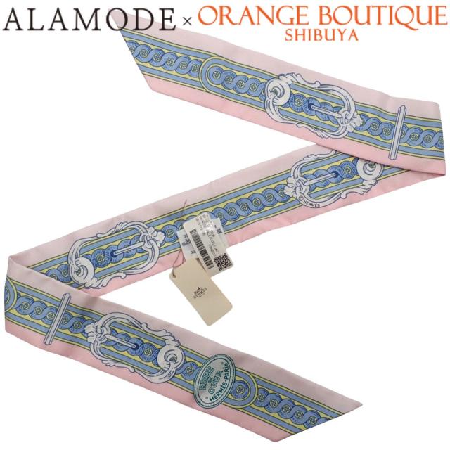 HERMES(エルメス) bride de cour 法廷の勒 ツイリー ローズペール シエル ジョーヌ ピンク ライトブルー水色 イエロー黄 シルク スカーフ ファッション小物 バッグ小物 レディース 40802168120【中古】【アラモード】