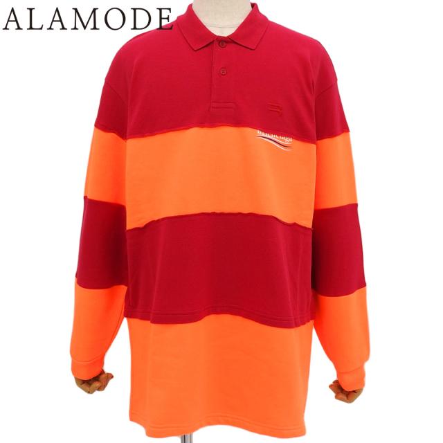 BALENCIAGA(バレンシアガ) パッチワーク ロングスリーブ ポロシャツ ポロシャツ 2020年 アパレル ファッション 長袖 スウェット XS コットン ポリエステル レッド赤 オレンジ 657073 ユニセックス 40802163290【中古】【アラモード】